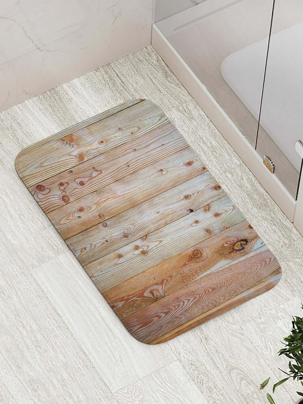 Коврик для ванной комнаты, туалета "Деревянное ограждение" противоскользящий, 52х77 см, JoyArty