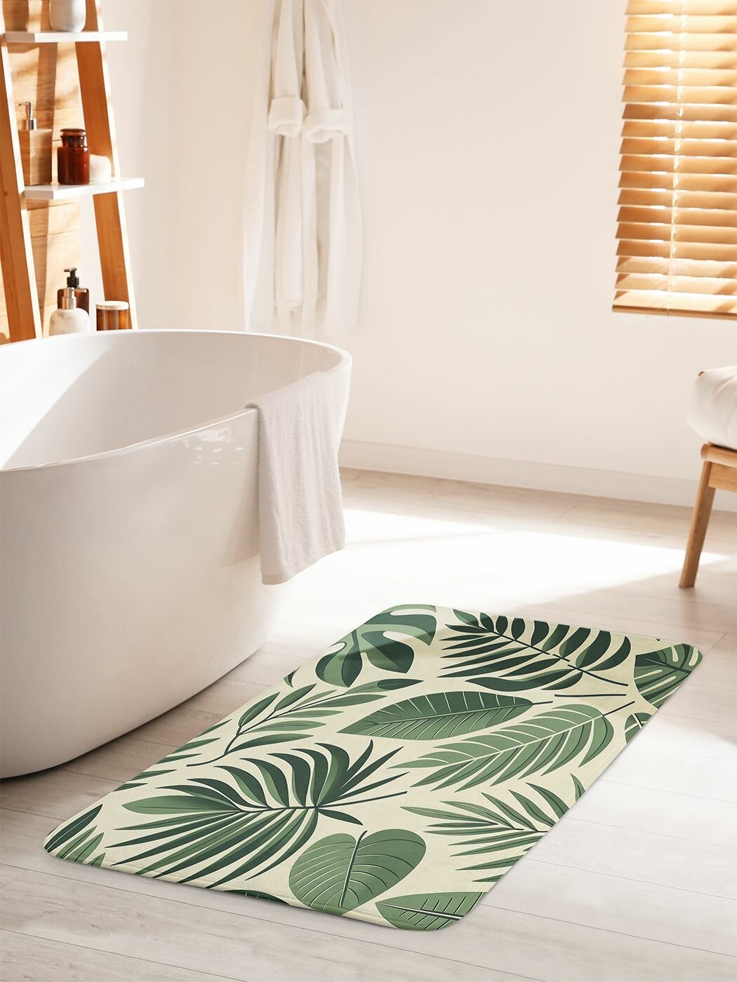 Коврик для ванной комнаты и туалета противоскользящий "Тропические листья" 60х100 см, JoyArty