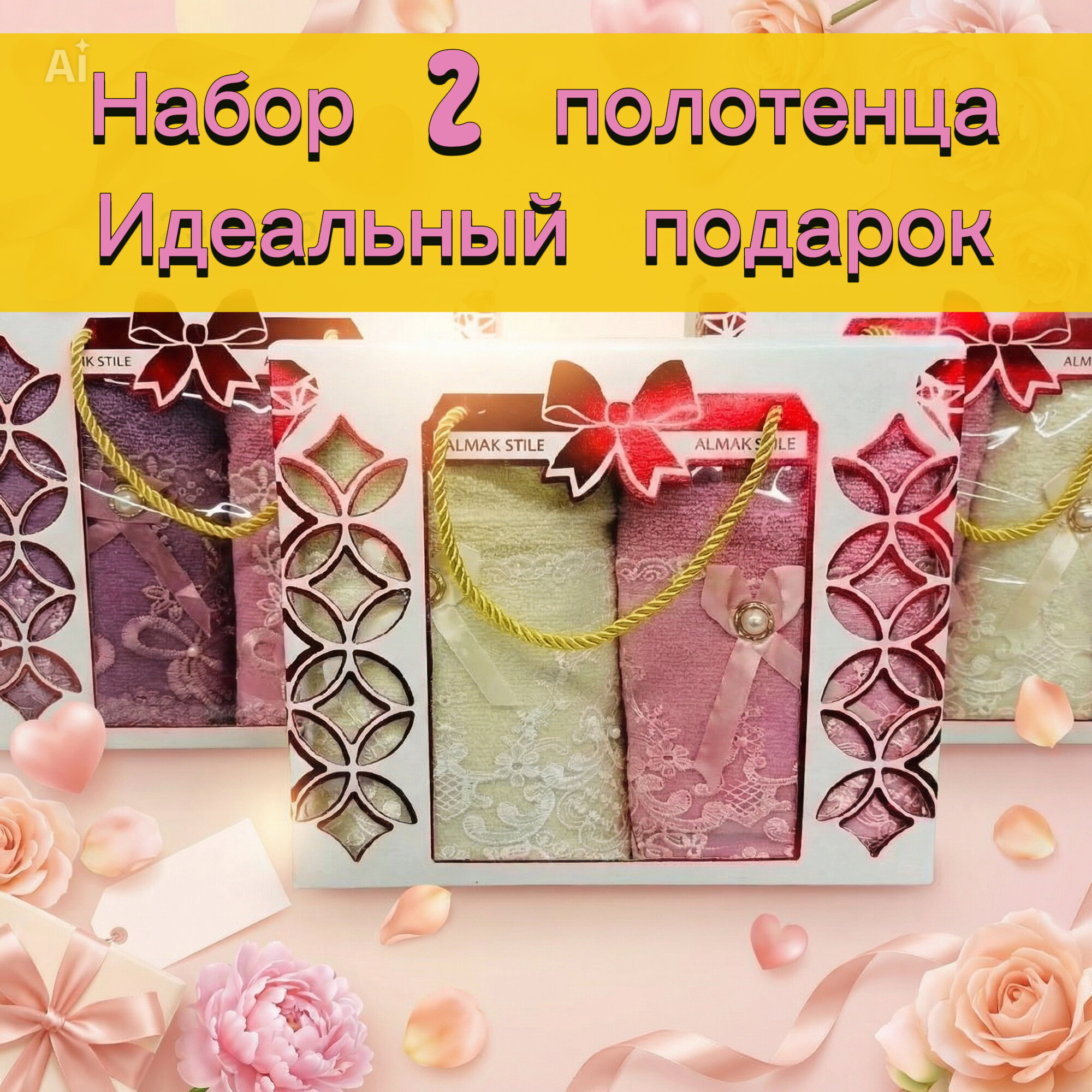 Подарочный набор полотенец, 14 Февраля и 8 Марта, 2 шт, 35×75 см