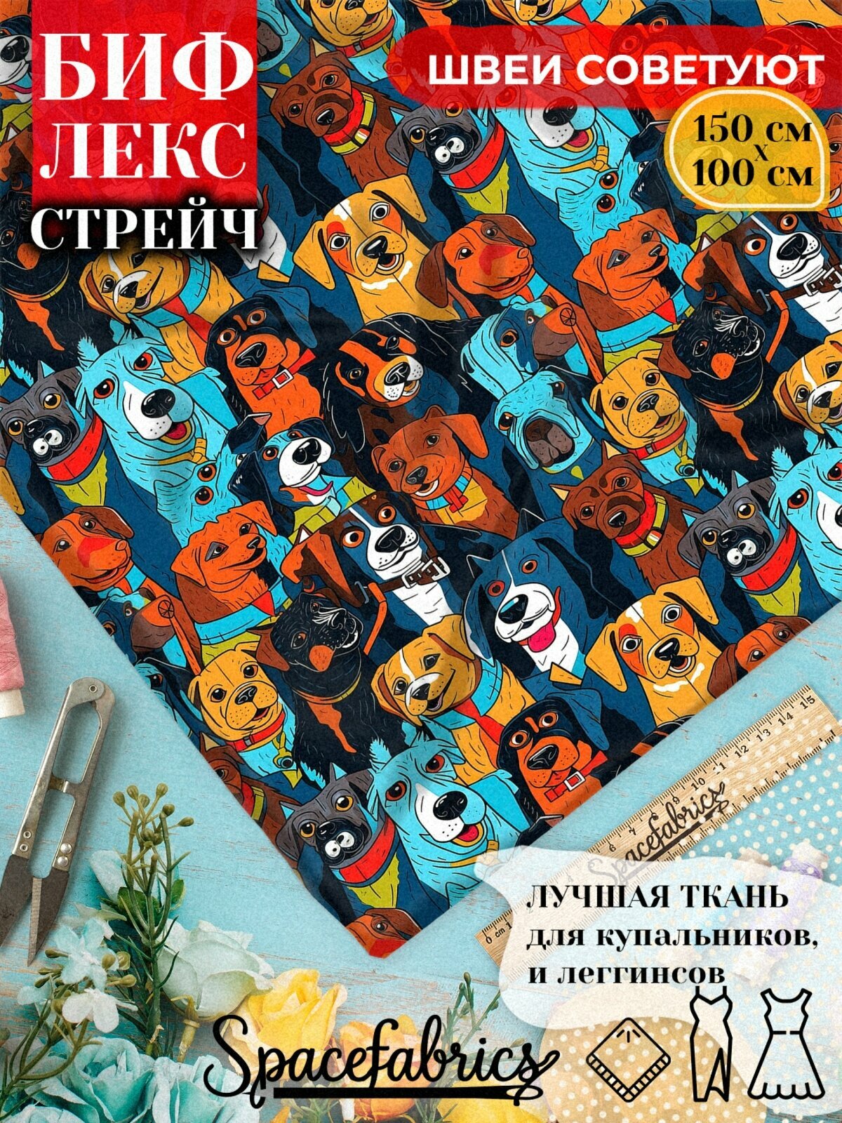 Бифлекс ткань для шитья и рукоделия, 240 г/м2, отрез 150х100 см, трикотажная стрейч ткань с принтом