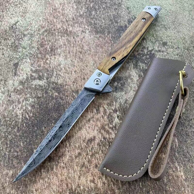 Складной нож из дамасской стали, складной нож в виде волшебной ручки, нож для активного отдыха, складной нож из массива дерева, нож для кемпинга и отдыха на природе.