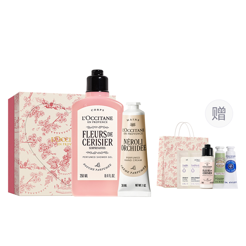 Набор для ухода за телом унисекс LOCCITANE Цветы вишни гель для душа + крем для рук увлажняющий ароматный, pink