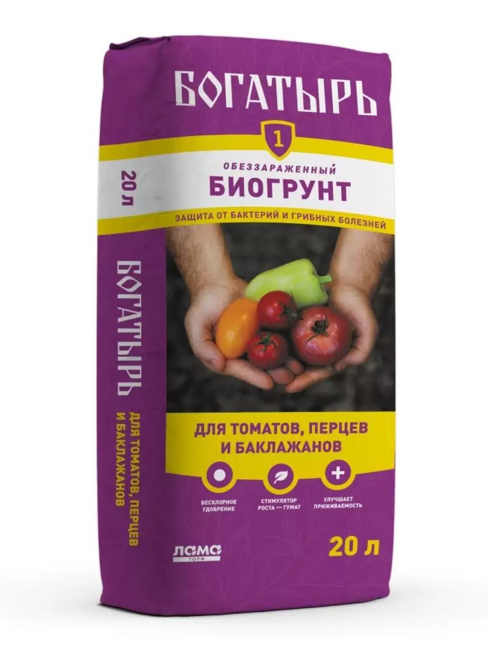Грунт Богатырь, для томатов, перцев, баклажанов, 20 л, Лама Торф