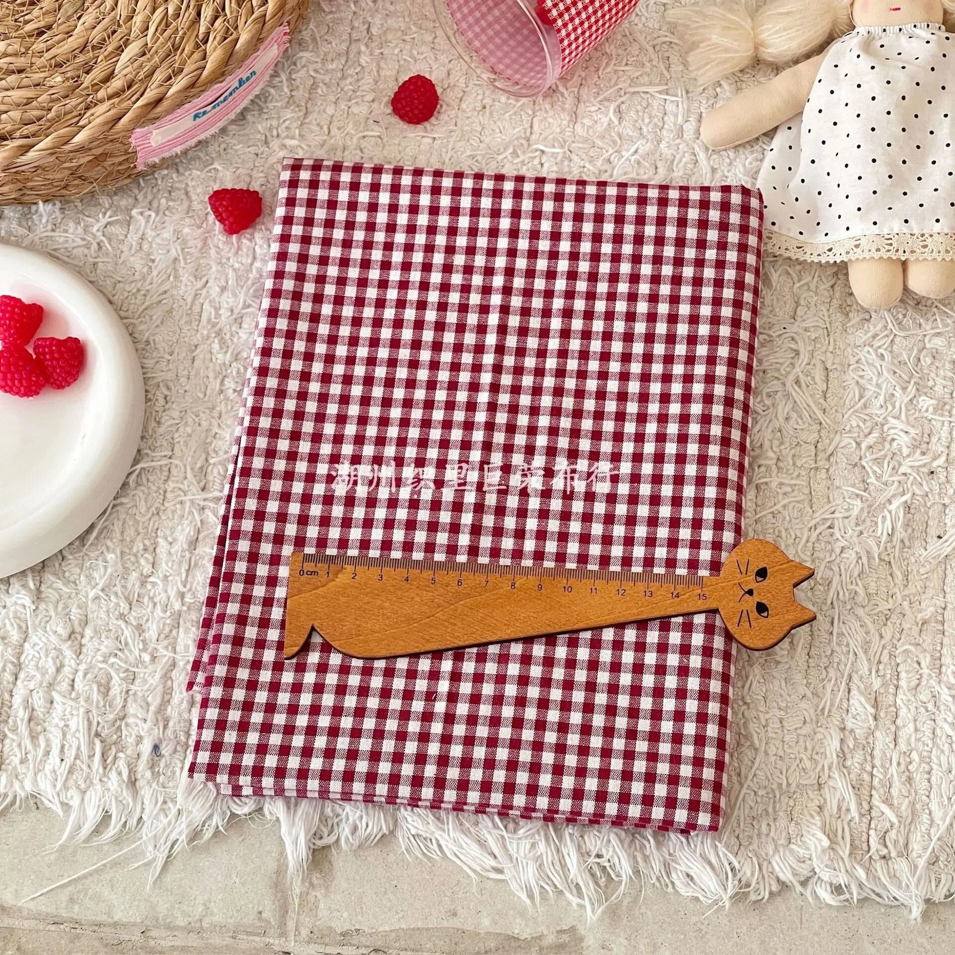 140x50 см красная стираная хлопчатобумажная пряжа, окрашенная ткань, красивый клетчатый узор, чистый хлопок для женщин, сумки, аксессуары для волос, ткань для шитья