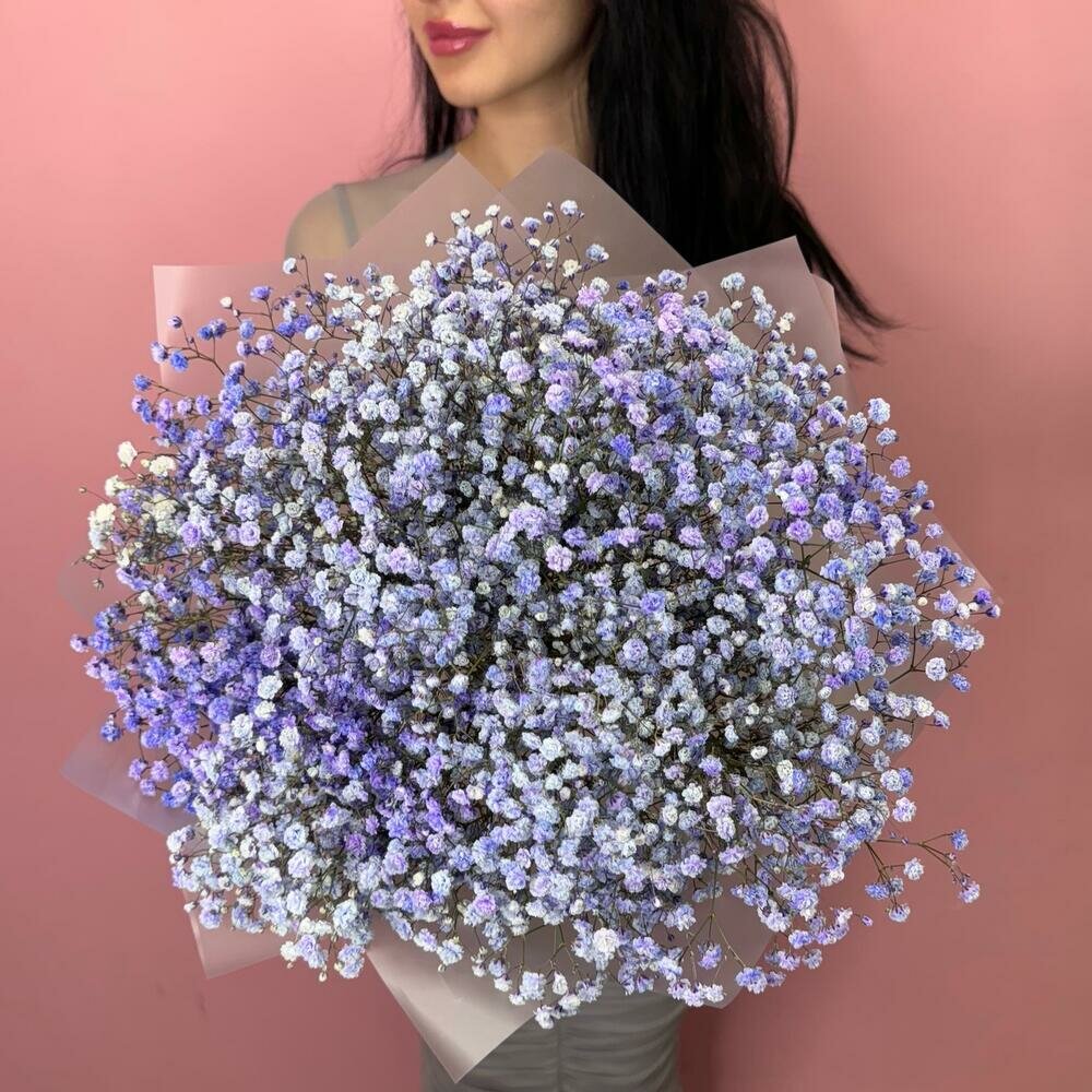 Монобукет "Лавандовый бриз гипсофил" от Сады Любви, 7 штук, лавандовый, сине-белый