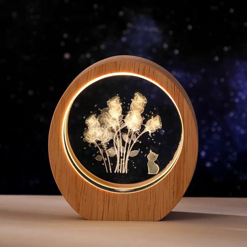 Ночник-фигурка "Сатурн", USB-подключение, 3D-эффект, массив дуба