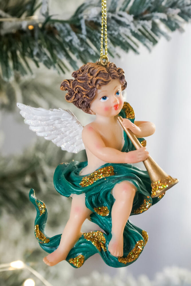 Ёлочное украшение ангел арил, полистоун, зелёный, 9 см, EDG 685399-95-2