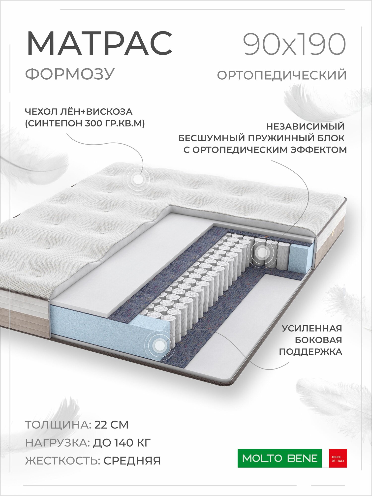 Матрас 90х190, ортопедический, анатомический, независимый пружинный блок, Luxury Формозу