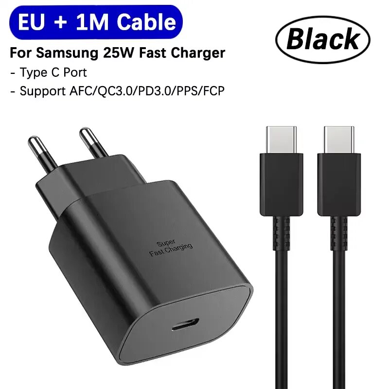 Зарядка Samsung 25W Type-C Black-EU с кабелем 1м