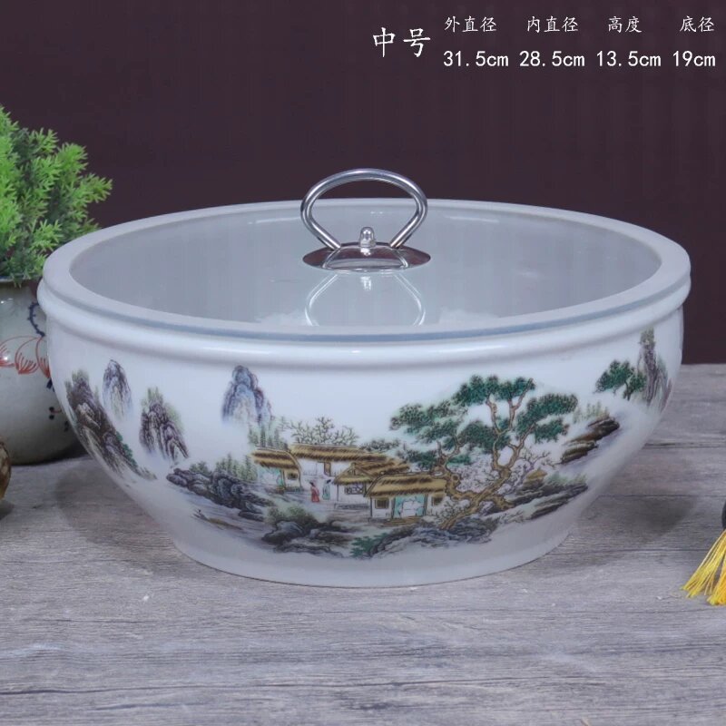 Джиньдэчжэнь керамический тестомес с стеклянной крышкой, средний размер, утолщенная посуда для домашней кухни