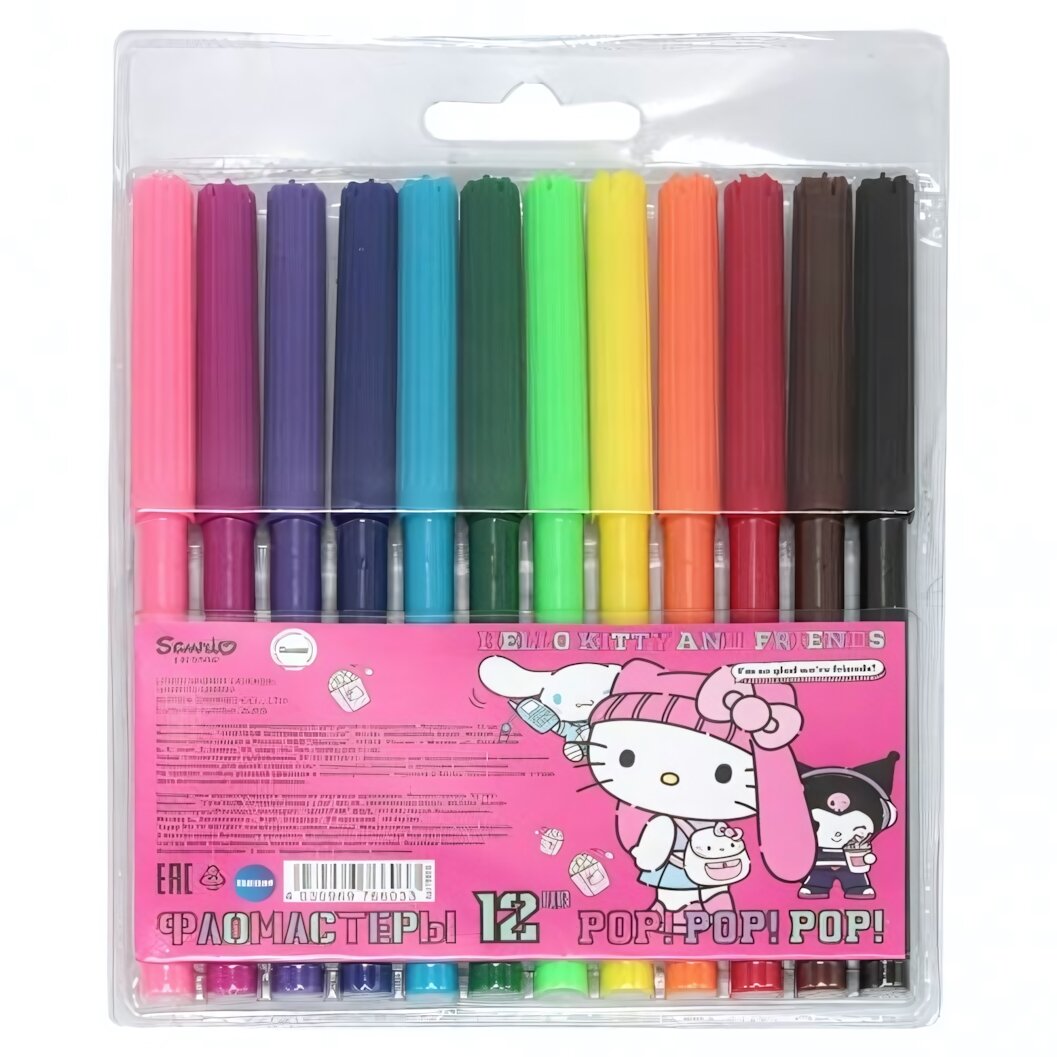 Фломастеры "Hello Kitty and Friends" 12цв, водные, морозостойкие, колпачки вентилируемые