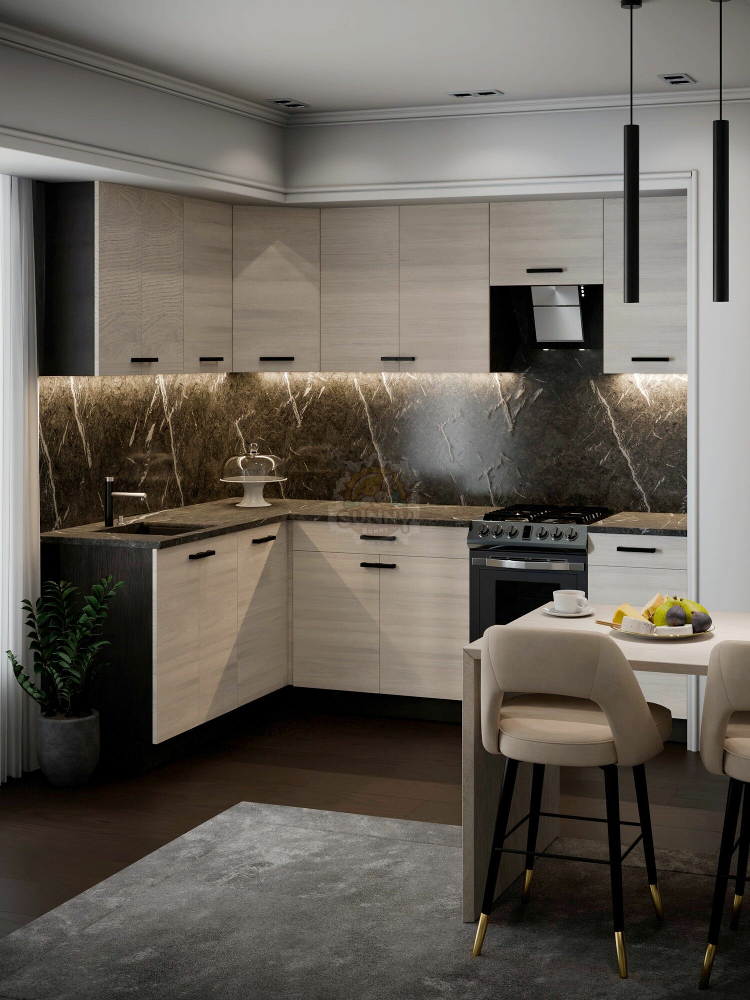 Кухня модульная угловая со столешницей Мария, 160 х230см, Венге/Лоредо ЛДСП, 180х230х60см, столеш-а 60см