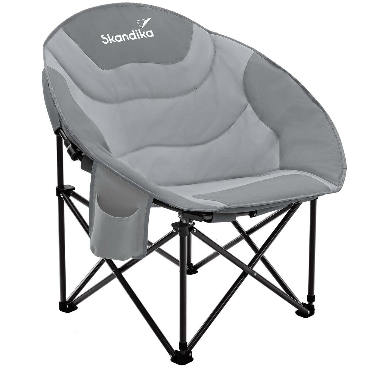 Decathlon Кемпинговый стул Skandika Moon Chair Sirkka - со стальным каркасом, макс. нагрузка до 150 кг, складной. Цвет светло-серый
