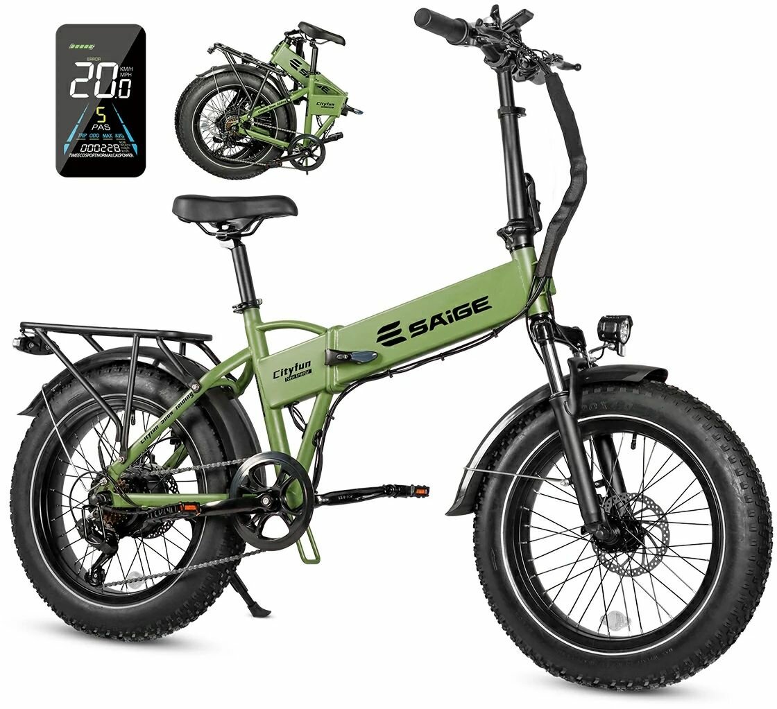 Электровелосипед SAIGE CITYFUN (48V/10.4Ah) - Зелёный, складной