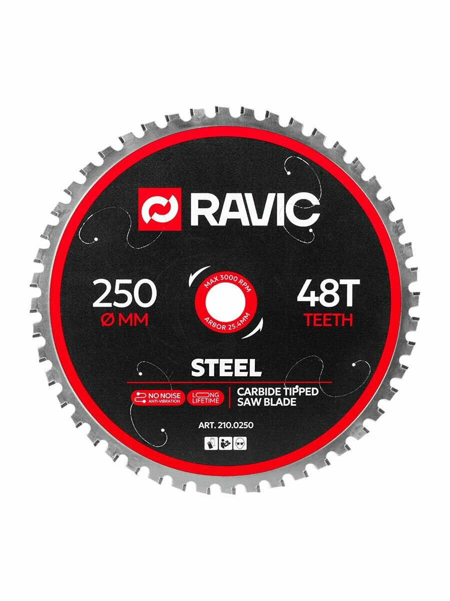 Диск пильный по стали Ravic 250х2,2/1,8х25,4 мм, Z 48