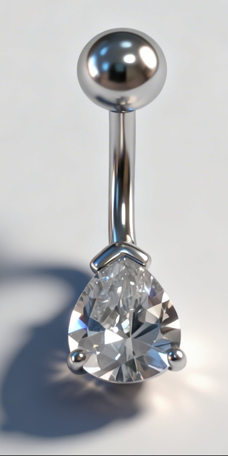 Пирсинг в пупок, серебро, 925 проба, родирование, фианит