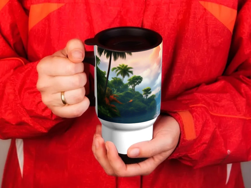 Тремокружка для авто с принтом "Река амазонка, южная америка, тропический лес дикая местность природа" 0.5 л.