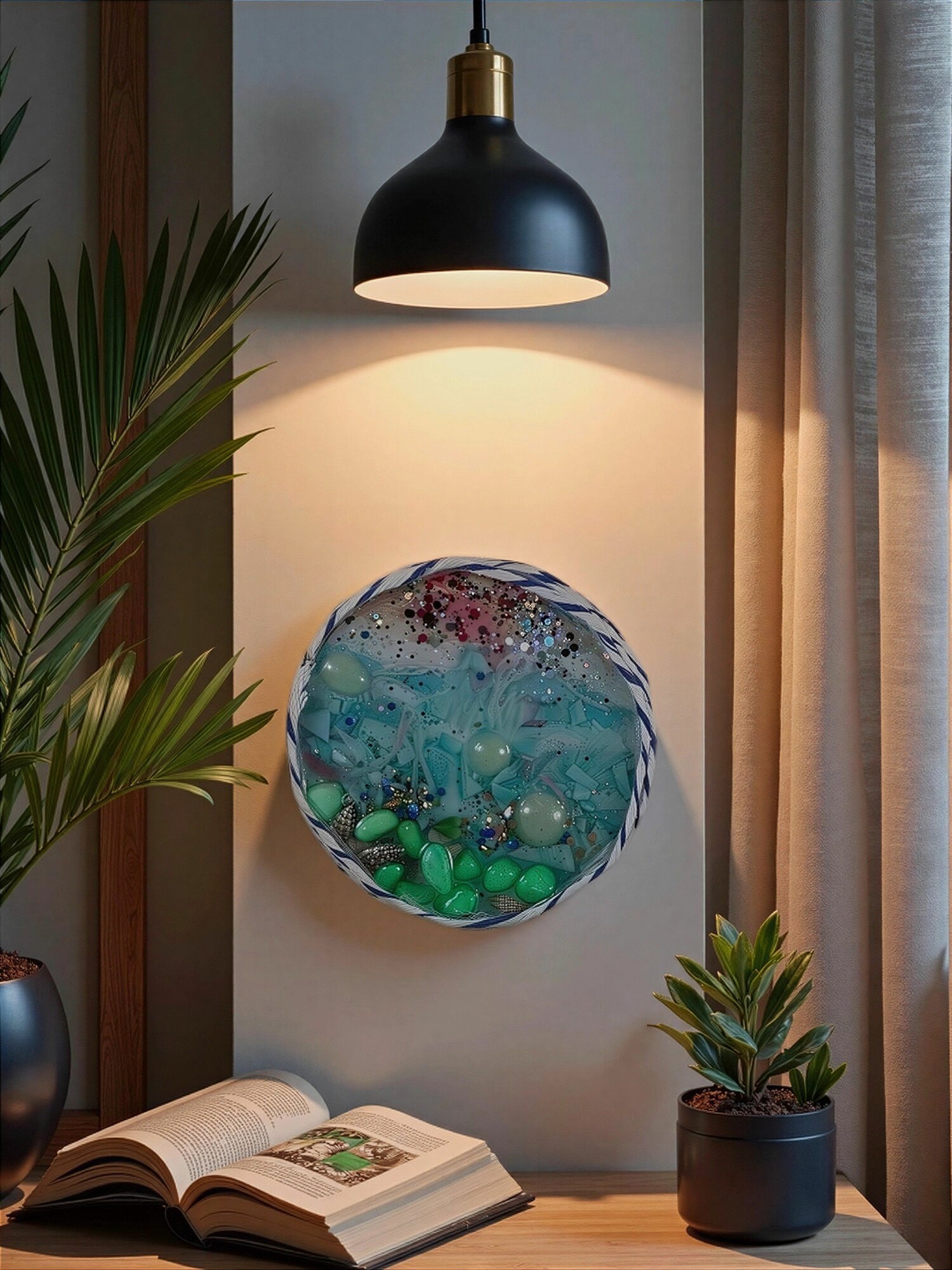 Уникальное панно из эпоксидной смолы "Морской бриз", 10х10 см, настенный декор ручной работы, подарок