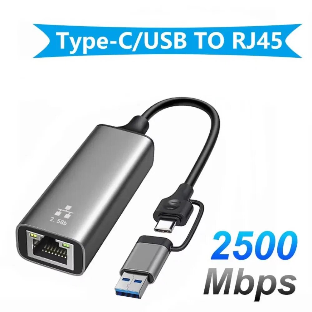 Ethernet-адаптер kebidumei 5000 Мбит/с USB 3.0 Type C 2500Mbps 2 IN 1
