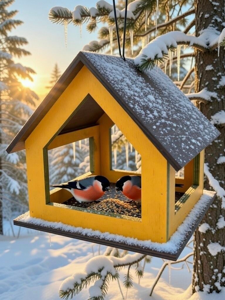 Кормушка для птиц PinePeak / деревянный скворечник для птиц подвесной для дачи и сада, 185х185х175мм