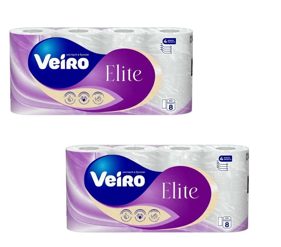 Туалетная бумага Вейро Elite Extra 4-х слойная, 8 шт 2упаковки