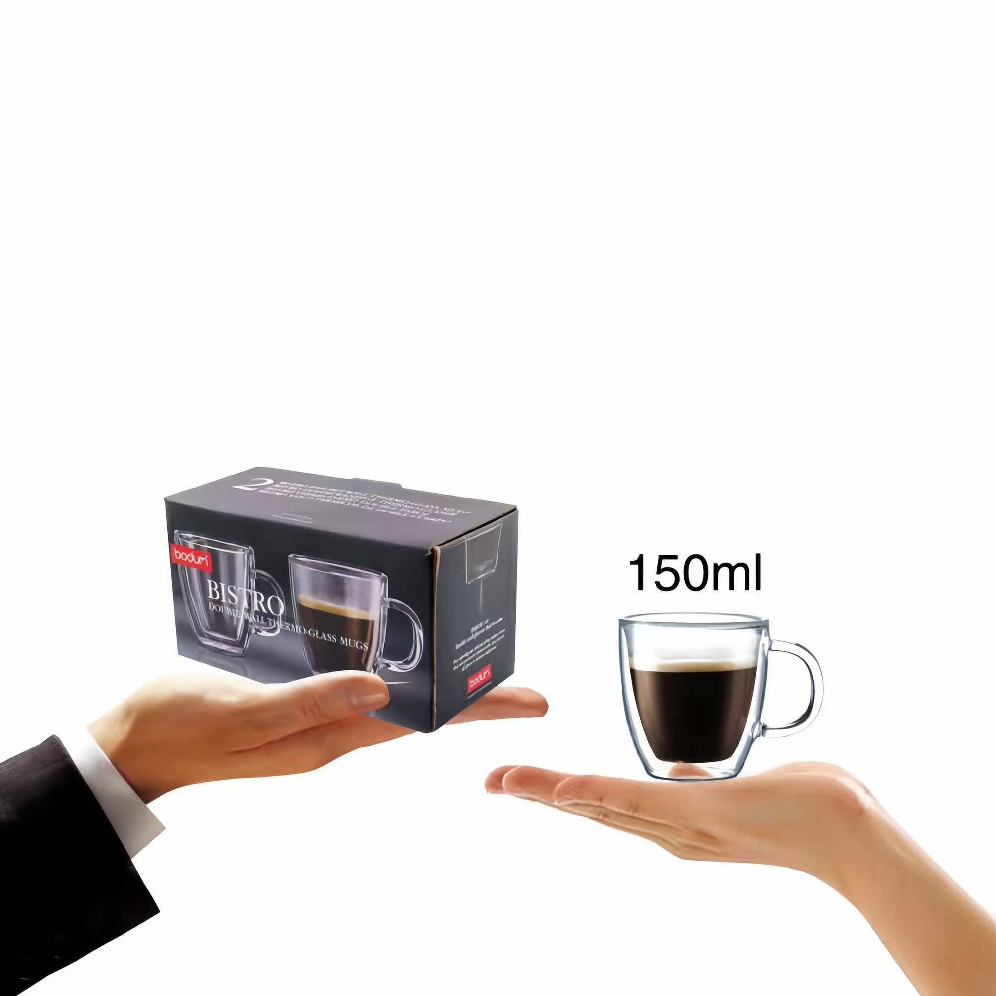 BODUM двойные термоизоляционные стеклянные кофейные кружки, 2 штуки в упаковке