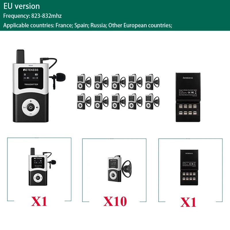 RETEKESS T130U EU: 13 шт, база зарядки