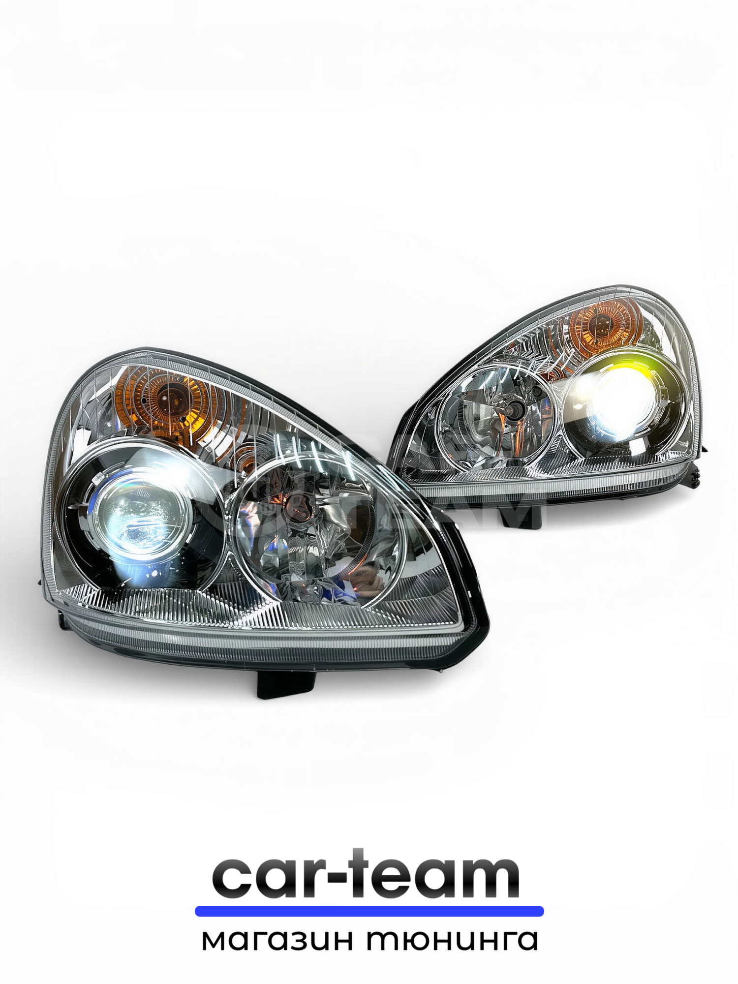 Фары на Лада Приора 2 (21704, 21724) передние с Bi LED модулями 2.5 дюйма, хром маска (под ключ)