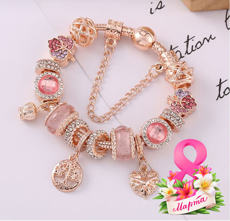 Браслет-цепочка, муранское стекло, стразы, горный хрусталь