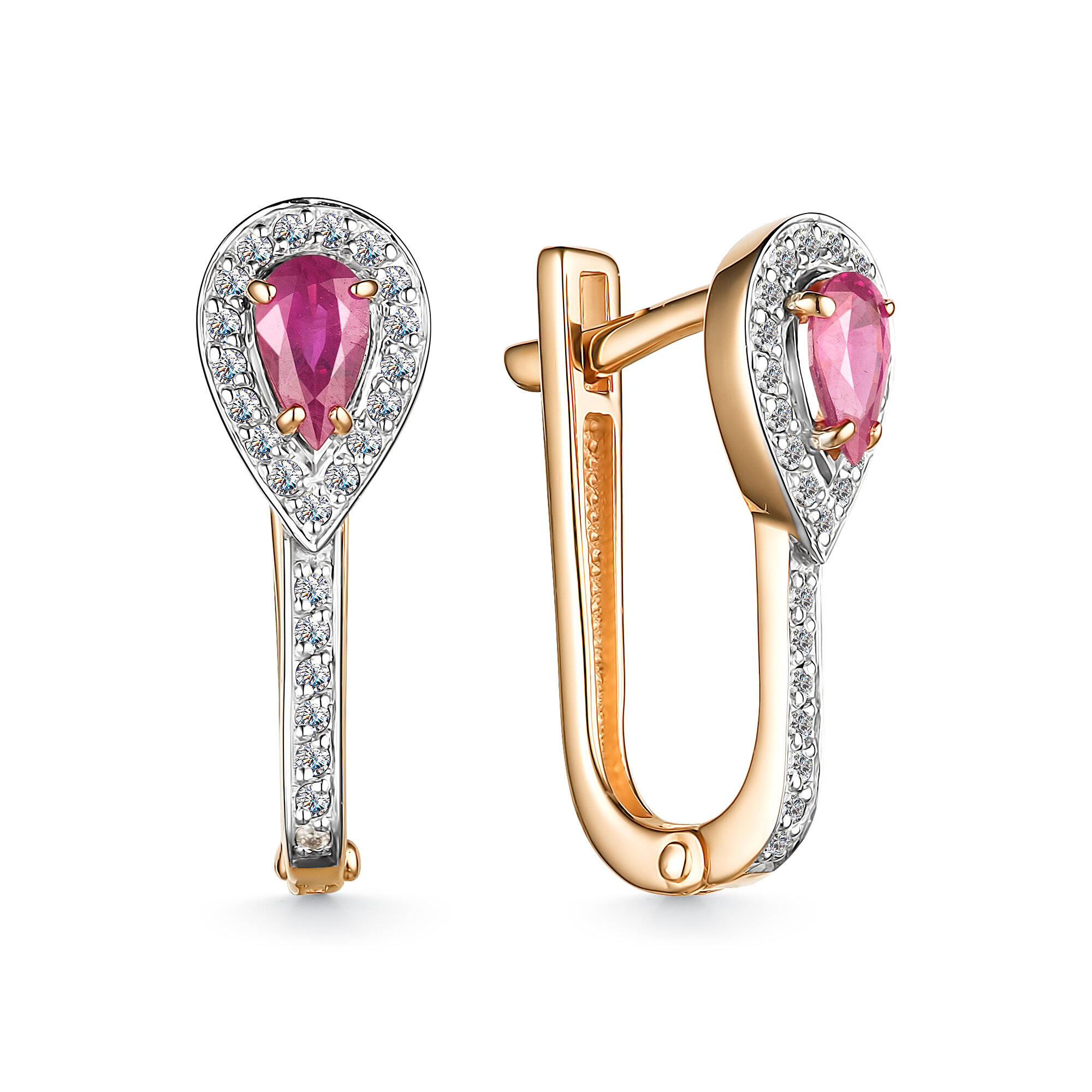 Серьги, красное золото, 585 проба, рубин, бриллиант