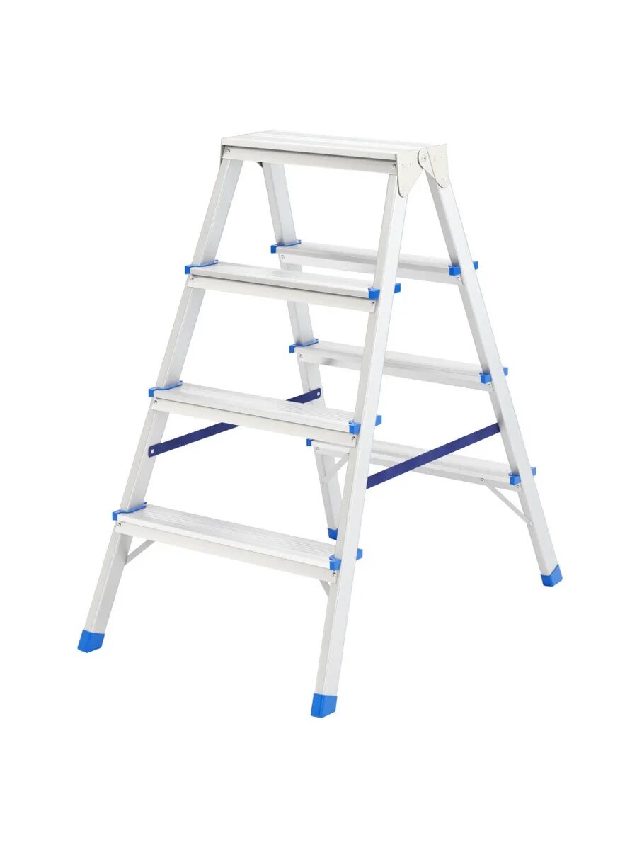 Стремянка двусторонняя 4 ступени, алюминиев, СИБРТЕХ, 97924