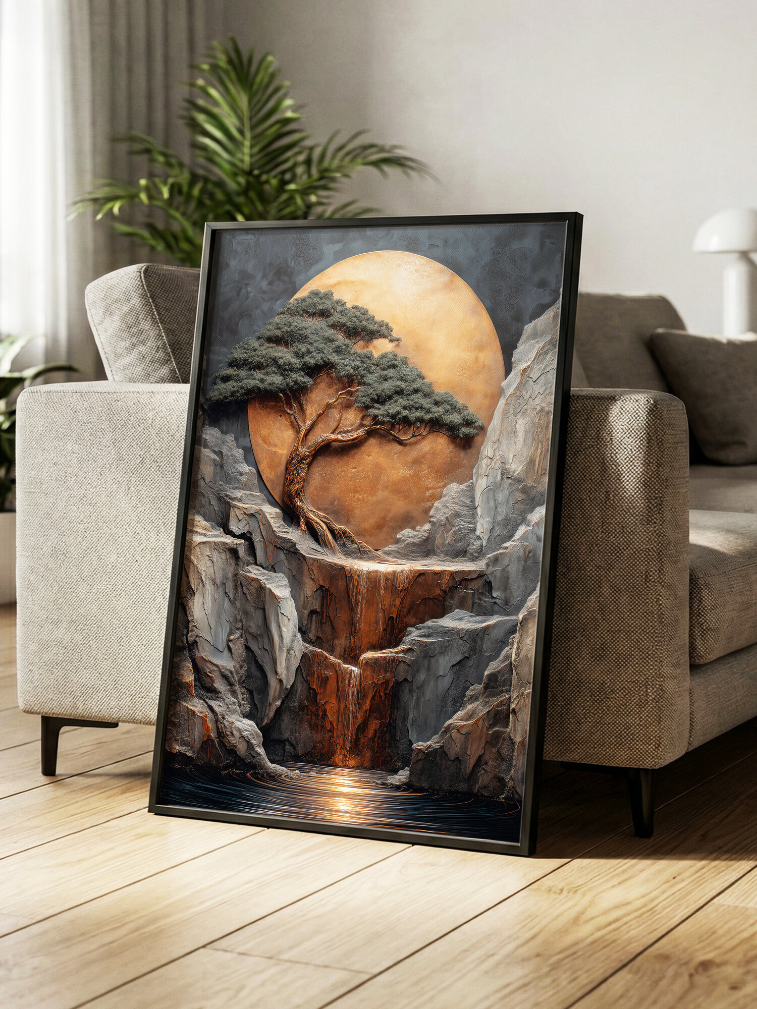 Картина в тёмной раме Postermarket "Озеро в горах" на холсте в раме, 50x70 см