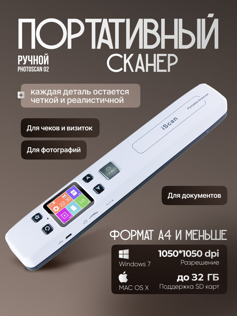 Портативный сканер Innopax PhotoScan 02, ручной, питание от USB, белый