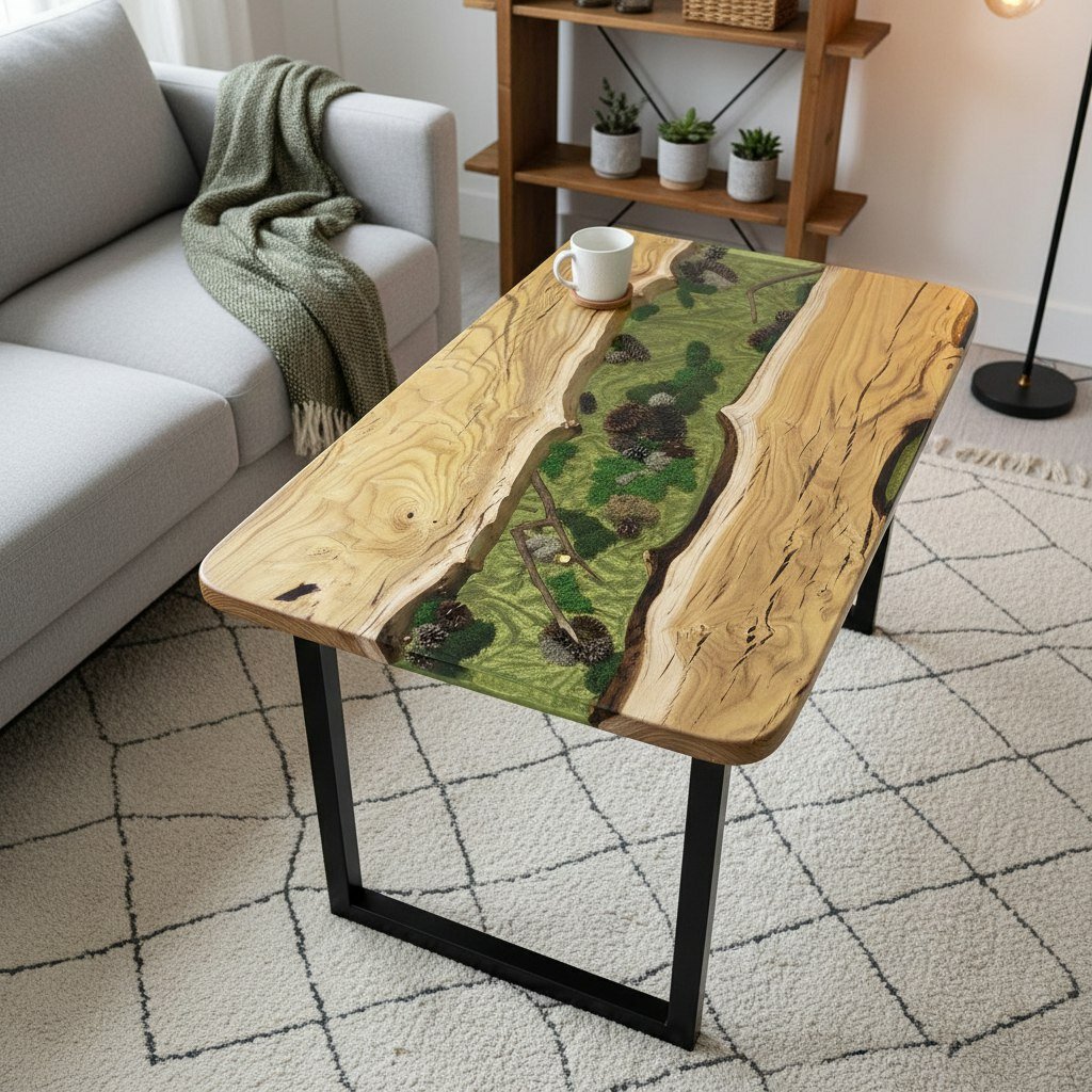 Кухонный стол река из массива шелковицы и эпоксидной смолы.