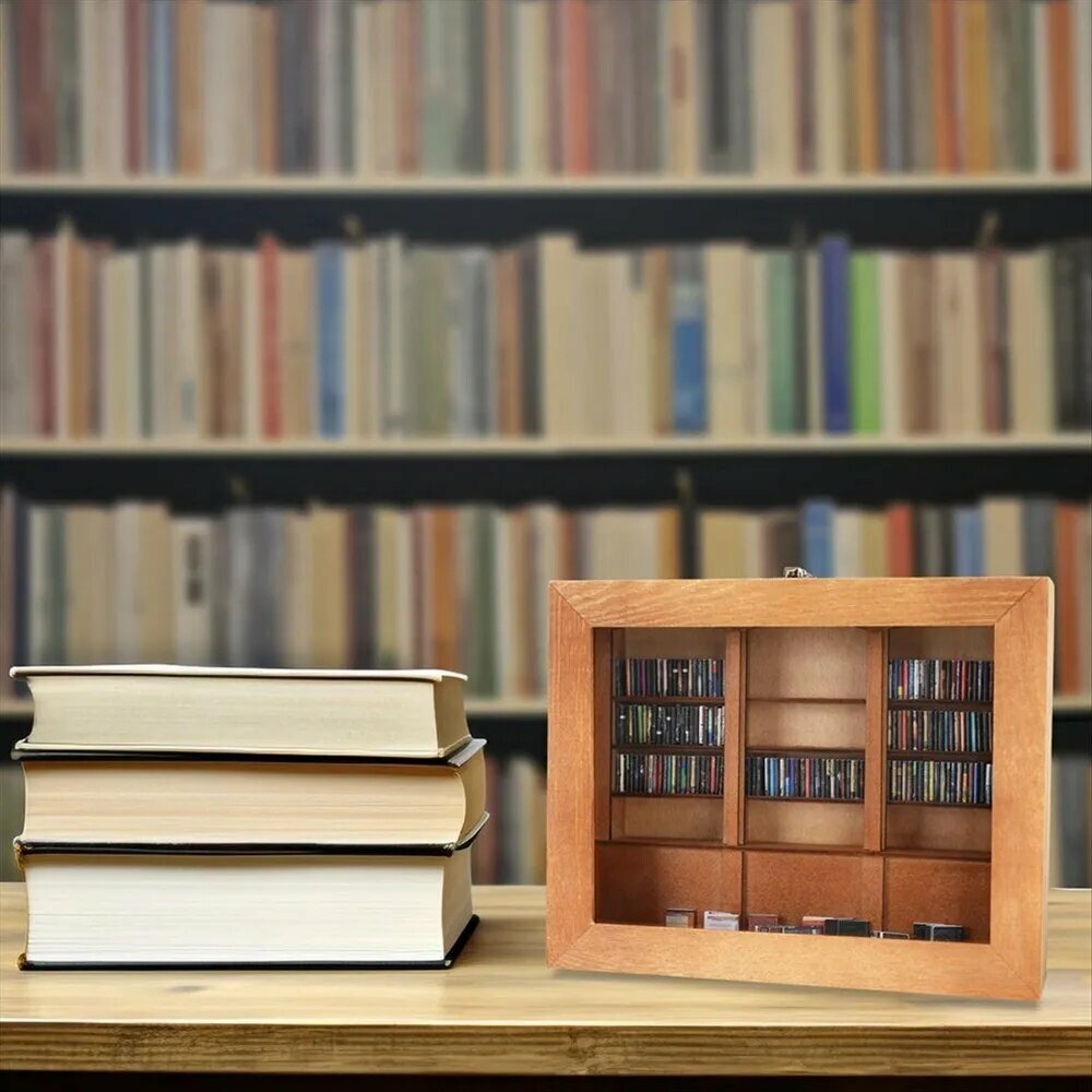 Стеллаж для снятия тревоги с 200 миниатюрными книгами, деревянный, чтобы развеять тревогу.