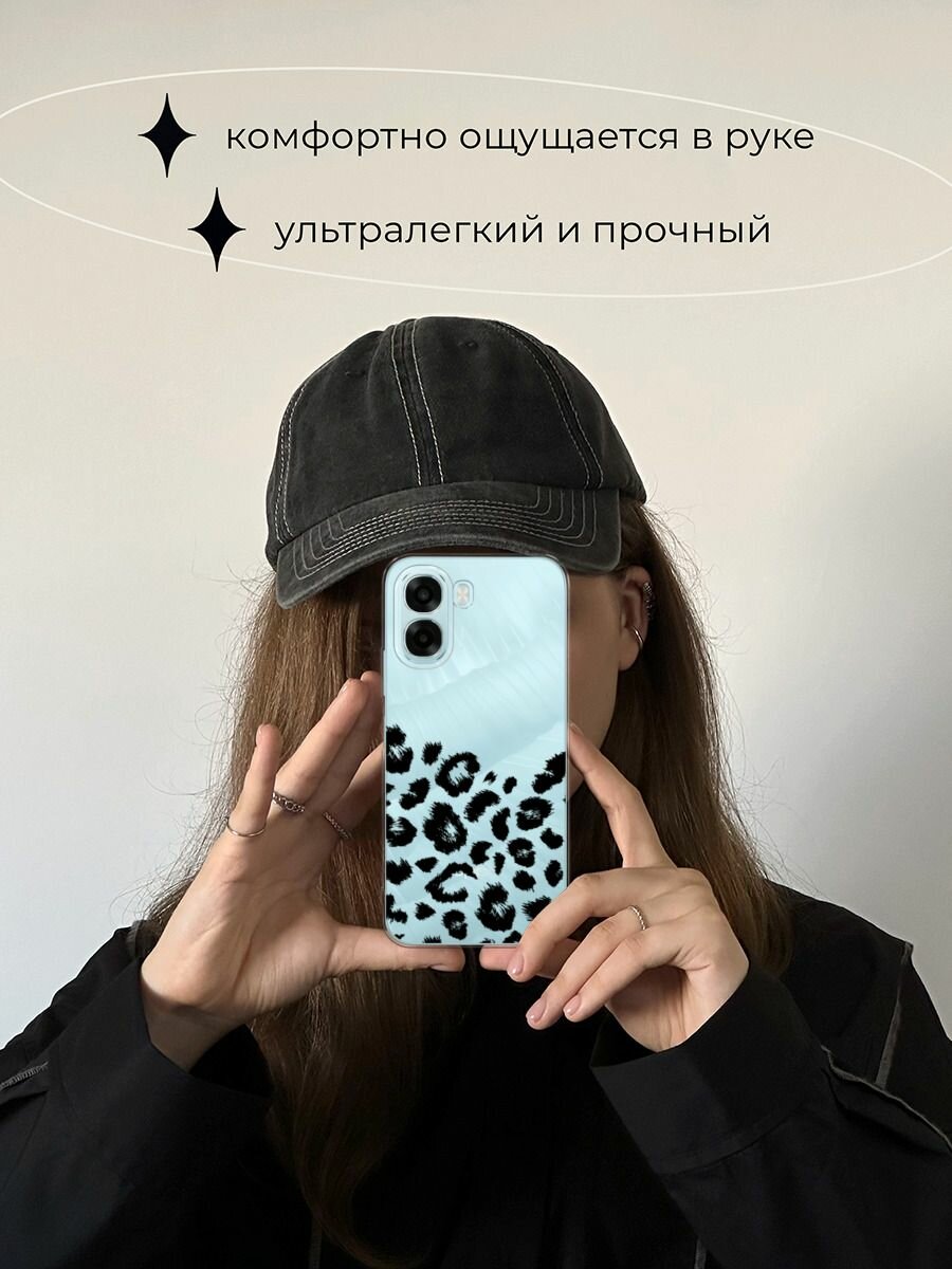 Чехол на Oppo A6x / Оппо A6x с принтом Окрас леопарда фон черный, прозрачный — фото 1