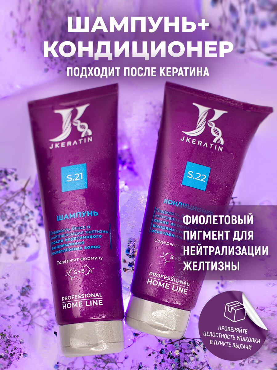 Комплекс для ухода за волосами после кератинового выпрямления с нейтрализацией желтизны S.21 и S.22