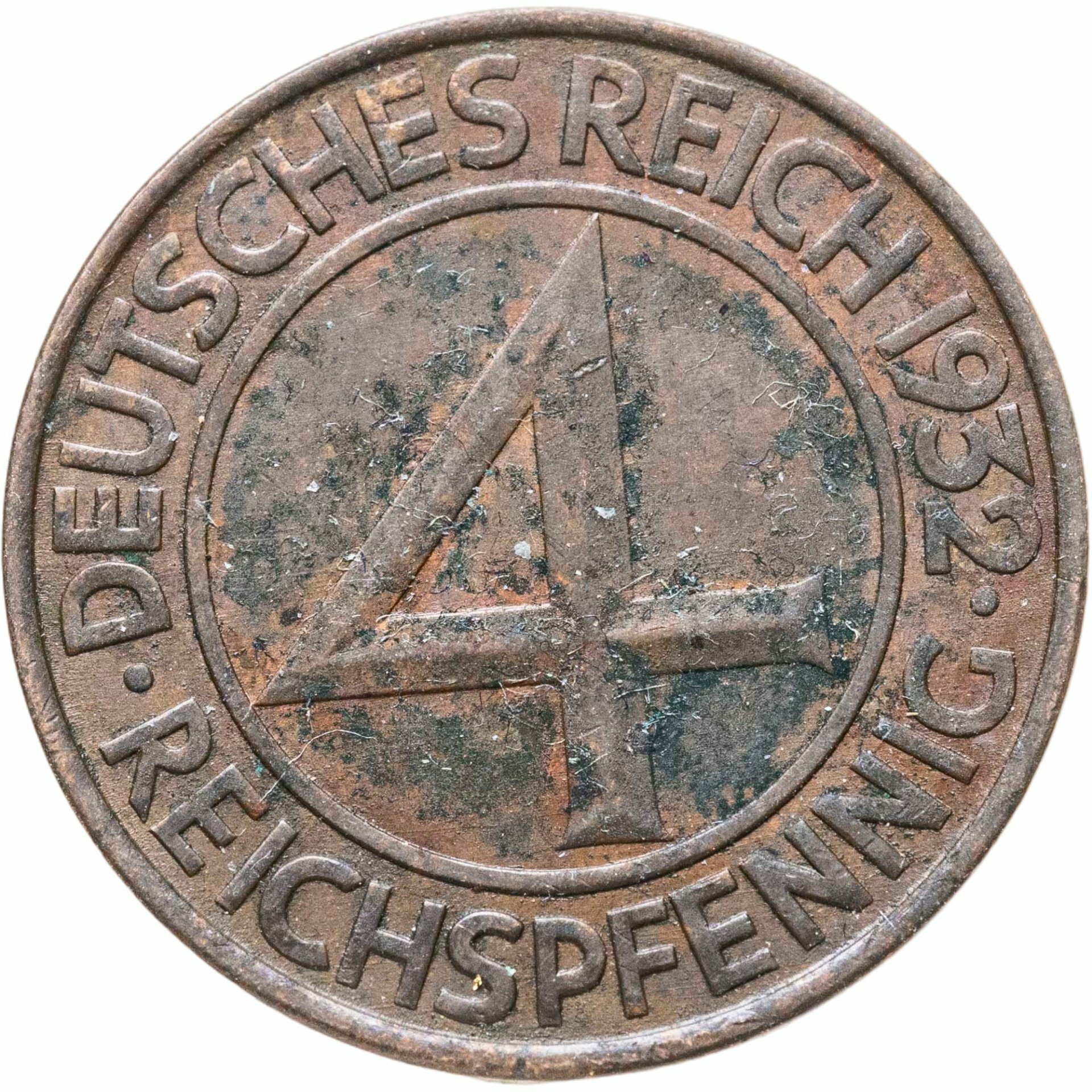 Германия 4 рейхспфеннига reichspfennig 1932, знак монетного двора "A" — Берлин, Бронза, в сохранности XF