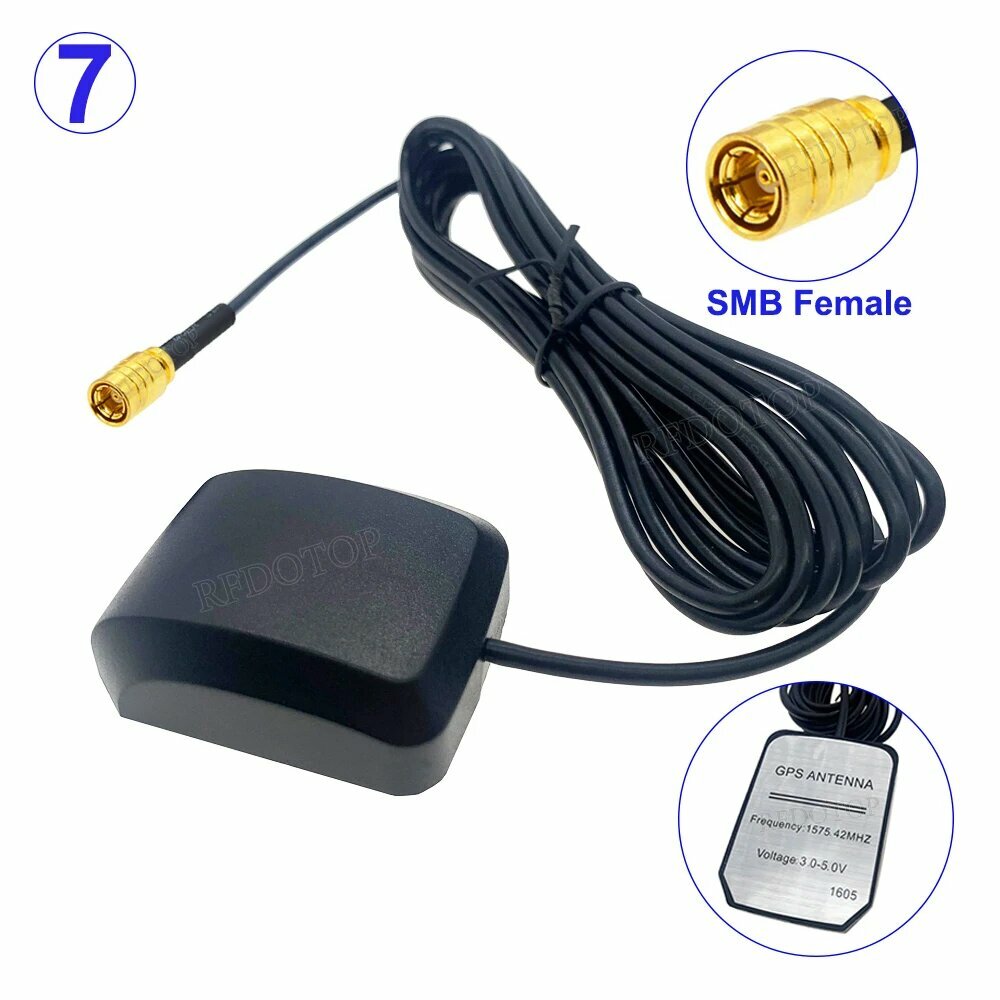 GPS антенна SMB Female, кабель RG174, 3M