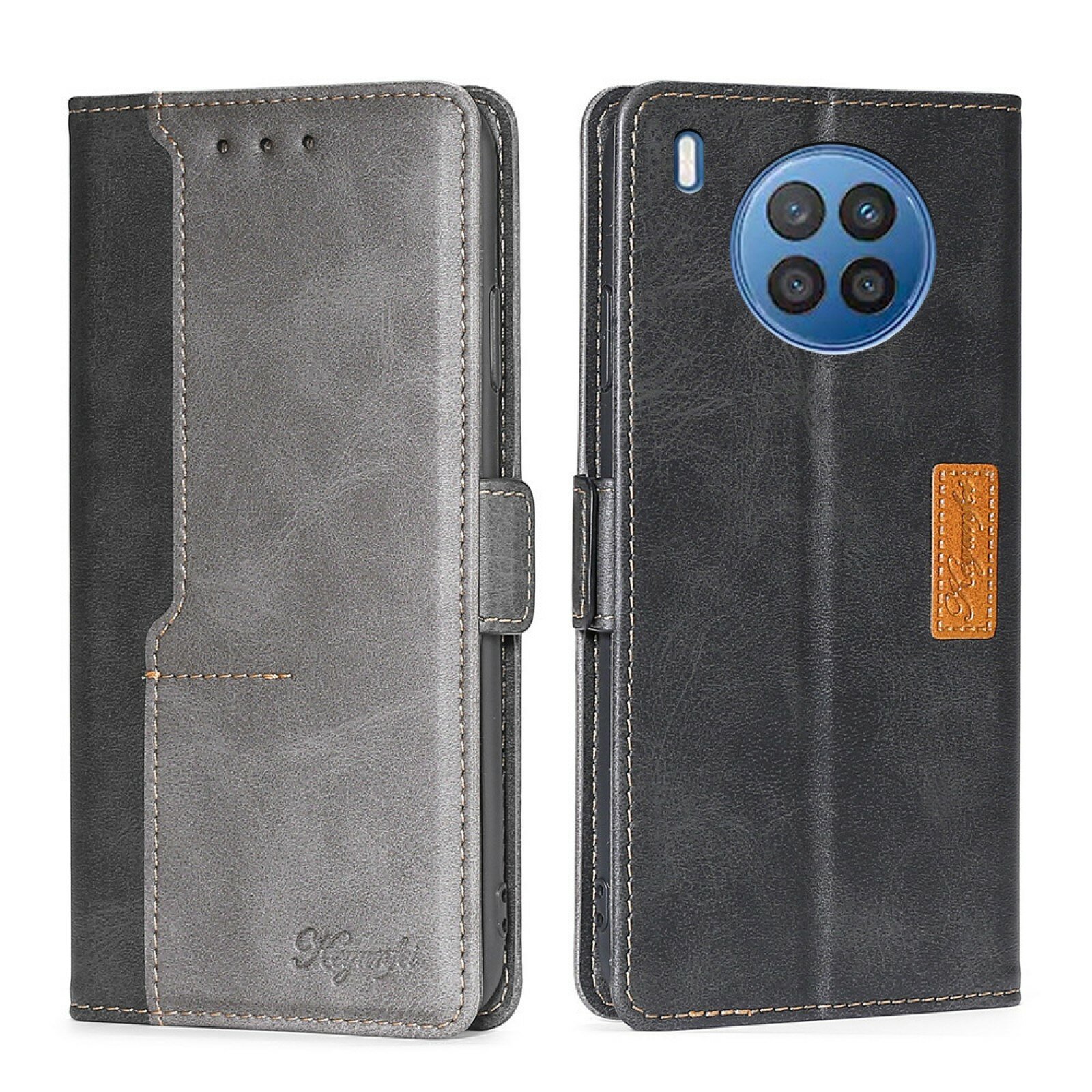 Чехол-книжка MyPads для Huawei Nova 8i и Honor 50 lite, двуцветный черный и серый