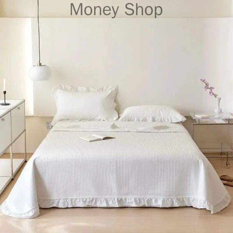 Покрывало белое хлопковое с оборками, размер евро 230х200 см