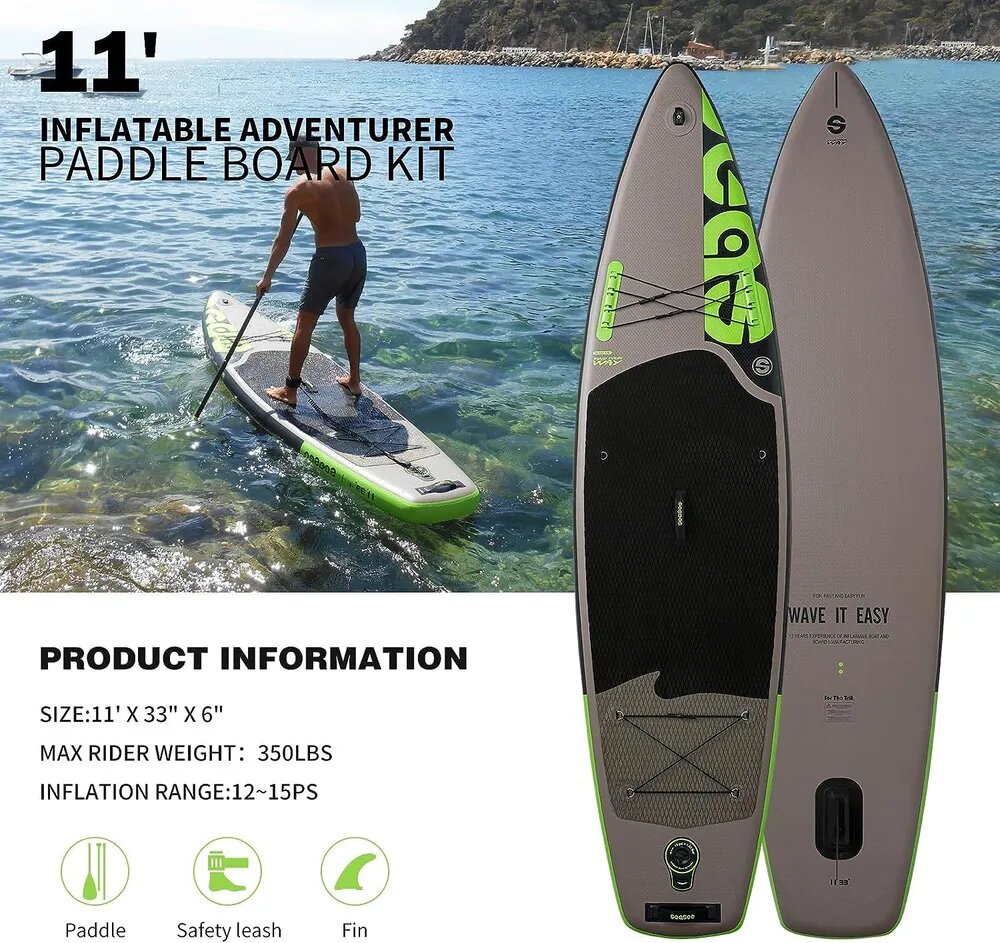 SEASEE SUP-доска для туризма 335x84x15 см с полным комплектом, зеленый — фото 1