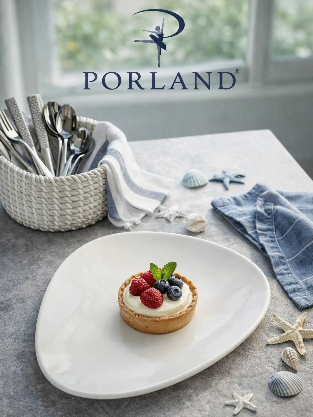 Тарелка основная, капля белая Porland "TETRAKTYS" 1 шт, 21 см. Ударопрочный, профессиональный фарфор.