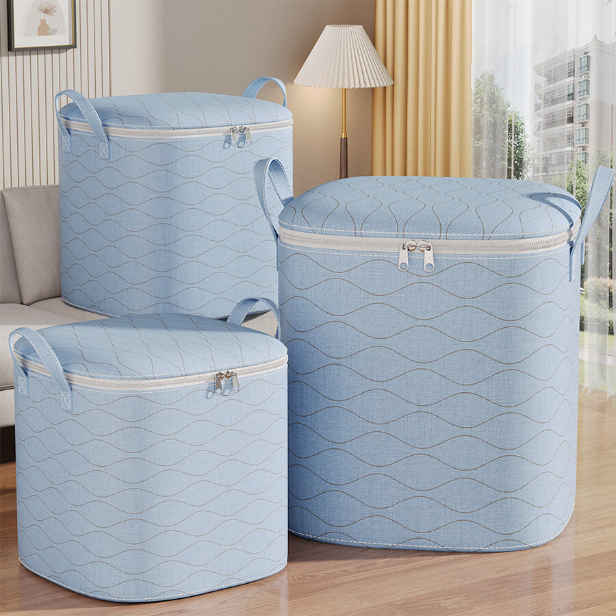 Мешок для хранения из нетканого материала, серый гофрированный тканевый мешок, органайзер для гардероба, принадлежности для хранения одежды и одеял.