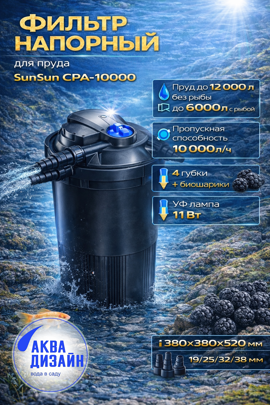 Grech Фильтр напорный для пруда CPA-10000 (до 12м3) с функцией автоматической промывки