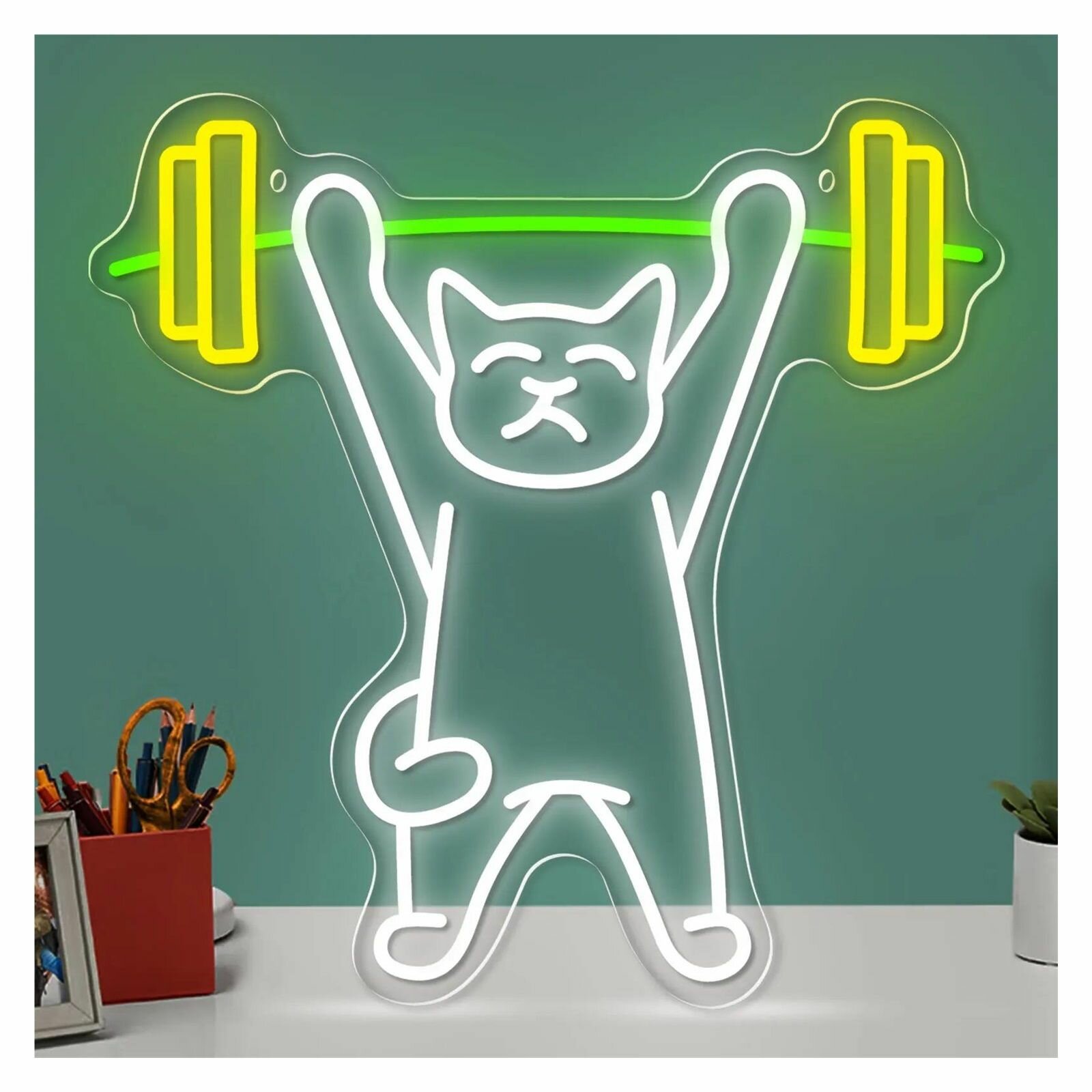 Светодиодная Неоновая Вывеска Cat Barbell С Питанием От USB 40смx40см