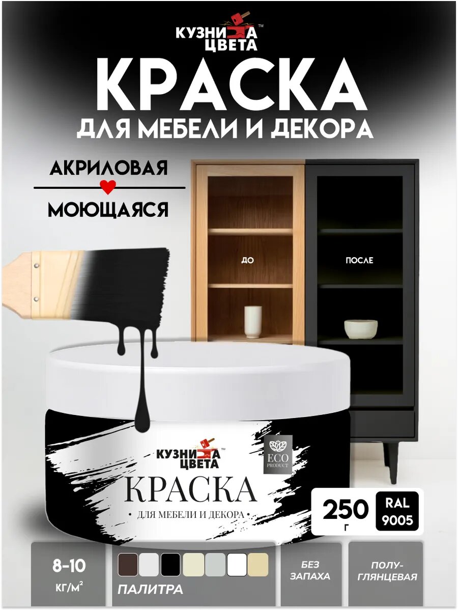 Краска для мебели и дерева меловая черная 0,25кг