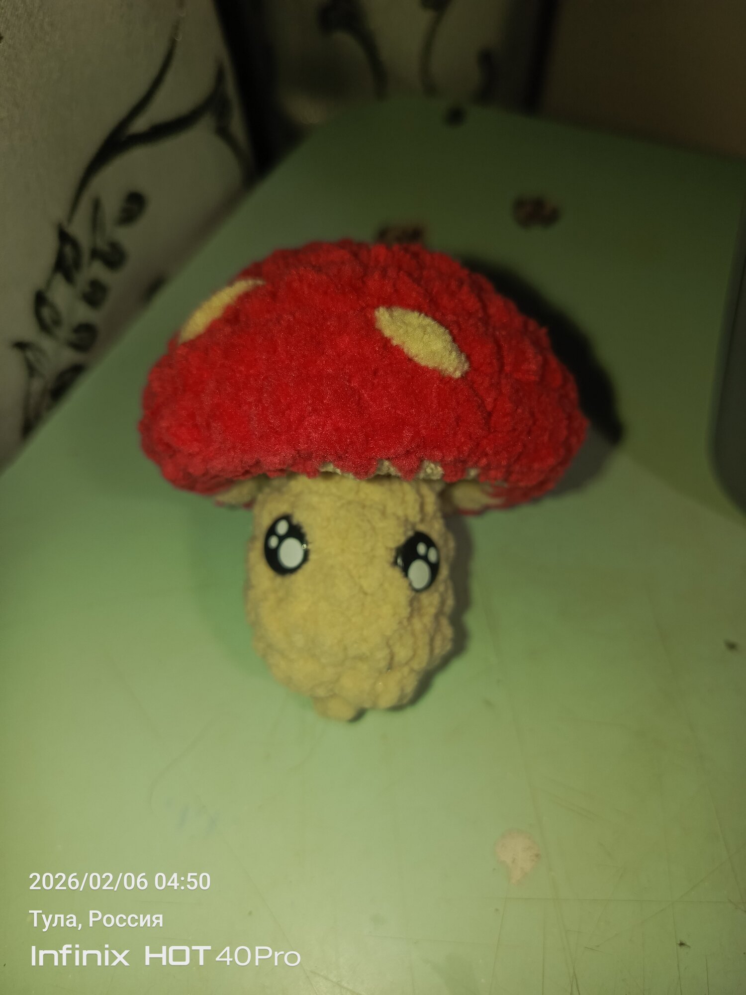 Мягкая игрушка "Гриб антистресс", ручная работа, плюш, вязанный, оригинальный подарок