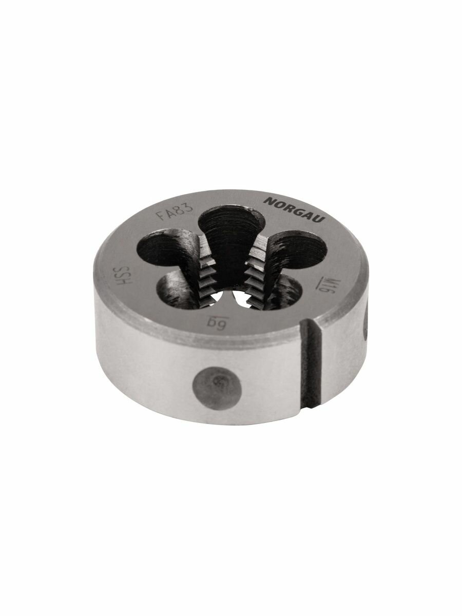 Плашка М16х2 мм с поднутрением NORGAU Industrial метрическая, для нарезания резьбы с крупным углом профиля 60, по DIN223, HSS, 6G, диаметр 45 мм