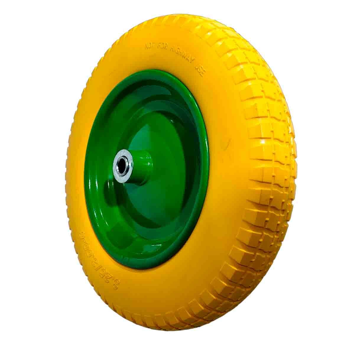 Колесо для садовой тачки STANDART PU1301 (37) размер 13*3,25-8 16/90мм диск сварной зеленый, пу желтый
